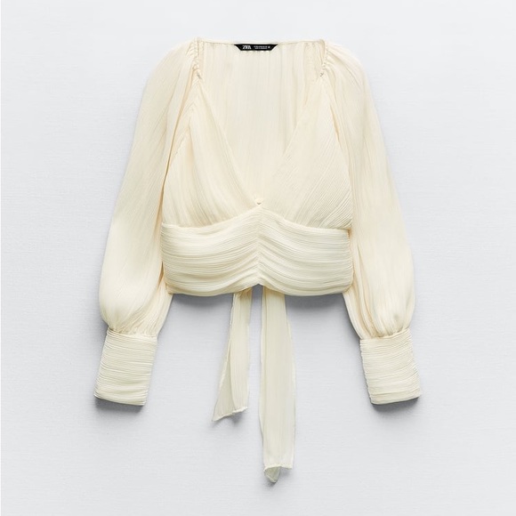 Zara | Tops | Zara Ecru Tied Pleated Top | Poshmark